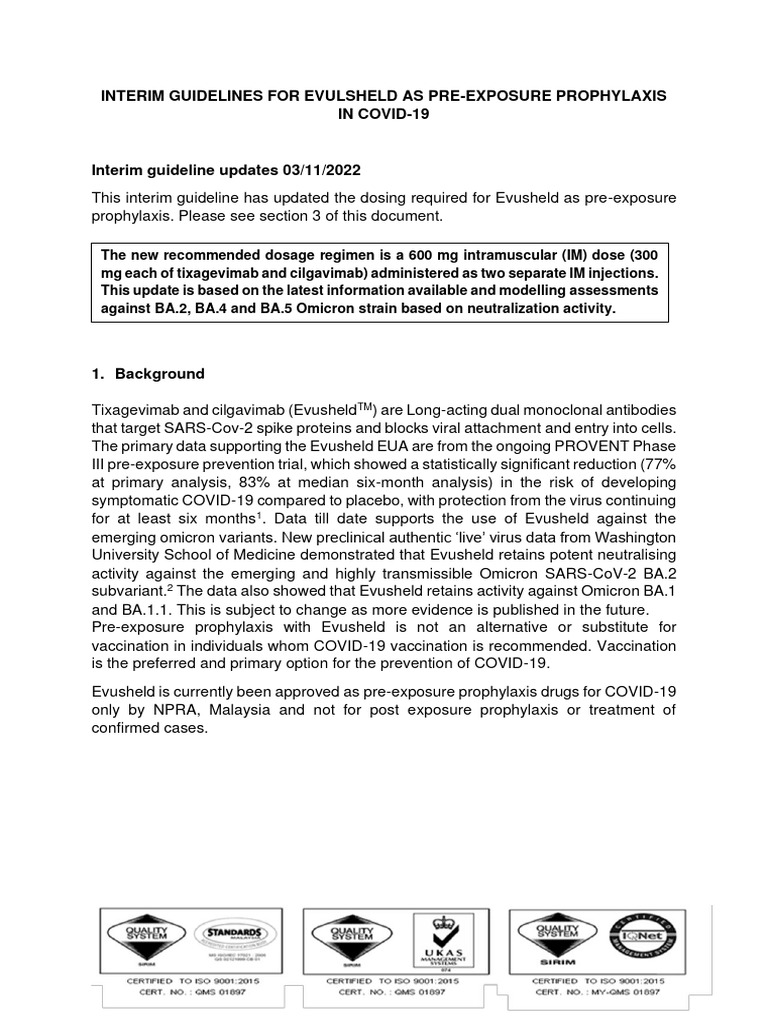 INTERIM GUIDELINES FOR EVULSHELD AS PRE-EXPOSURE PROPHYLAXIS IN COVID ...