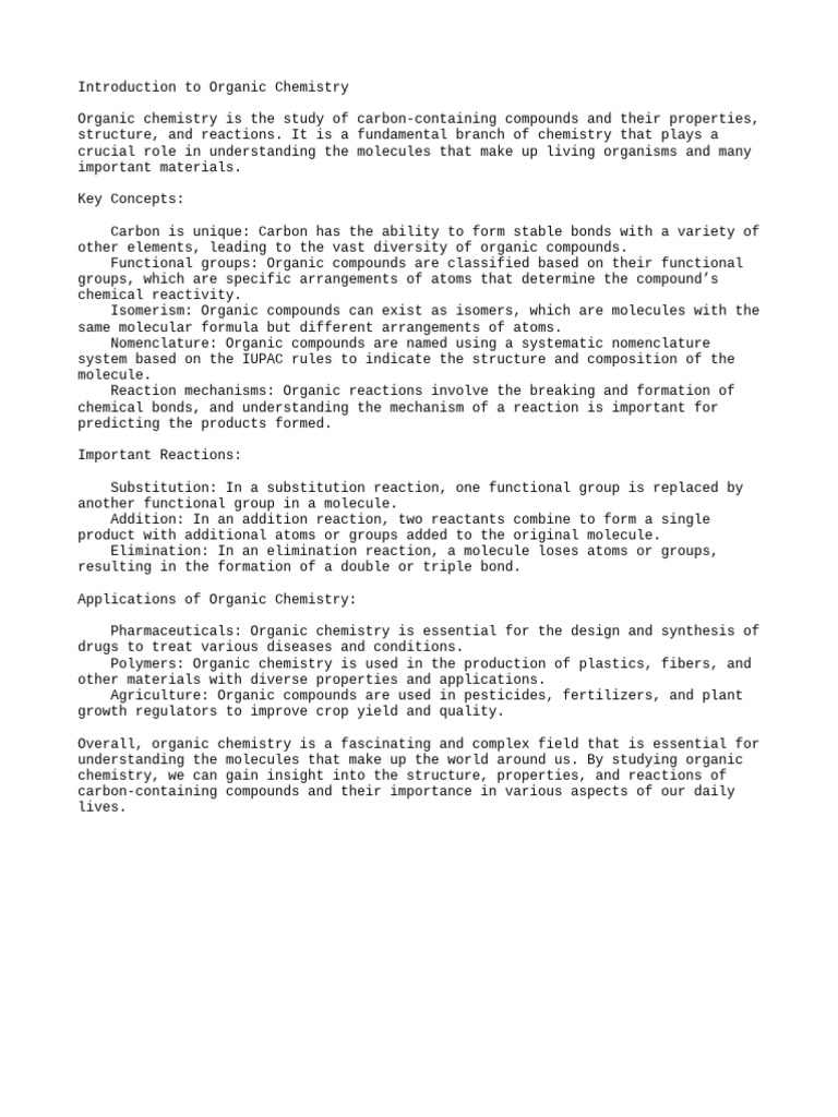 Introduction To Organic Chemistry | PDF