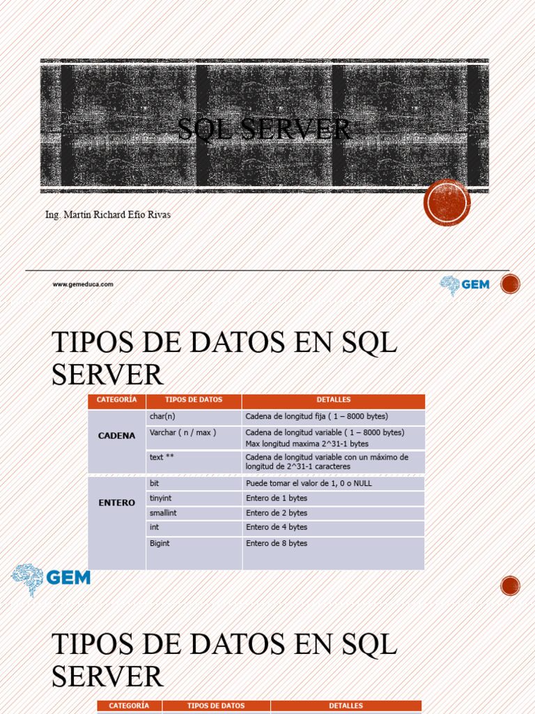 02.SQL_SERVER | Descargar gratis PDF | Servidor SQL de Microsoft | Tipo de datos