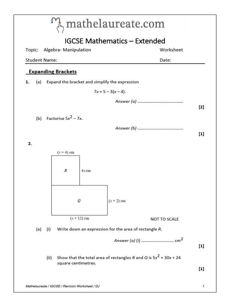 IGCSE Algebra Manipulation Worksheet | PDF | Mathematics | Algebra