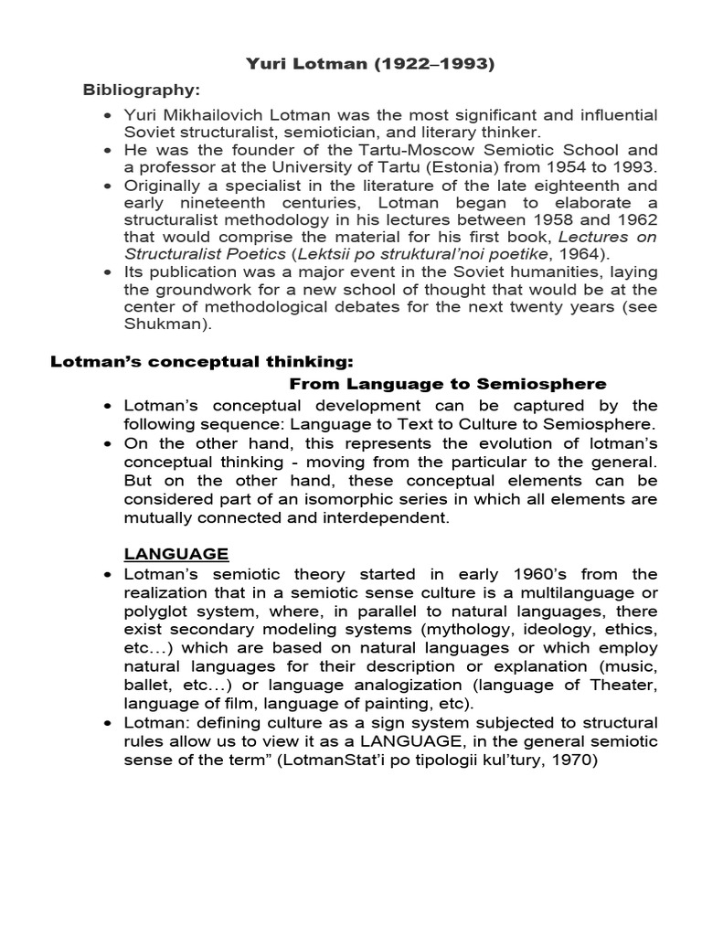 Yuri Lotman Script For Report | PDF | Semiotics | Liberal Arts Education