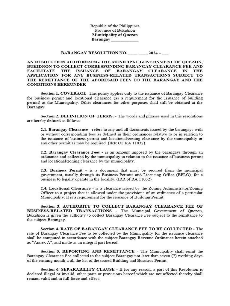 Proposed Barangay Resolution Final | Download Free PDF | Zoning ...