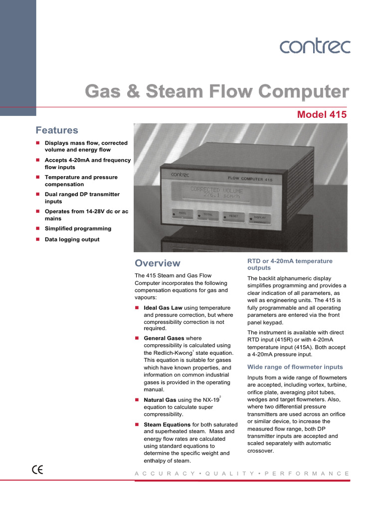 Contrec 415 Gas Og Damp Computer Datasheet | PDF | Flow Measurement | Gases