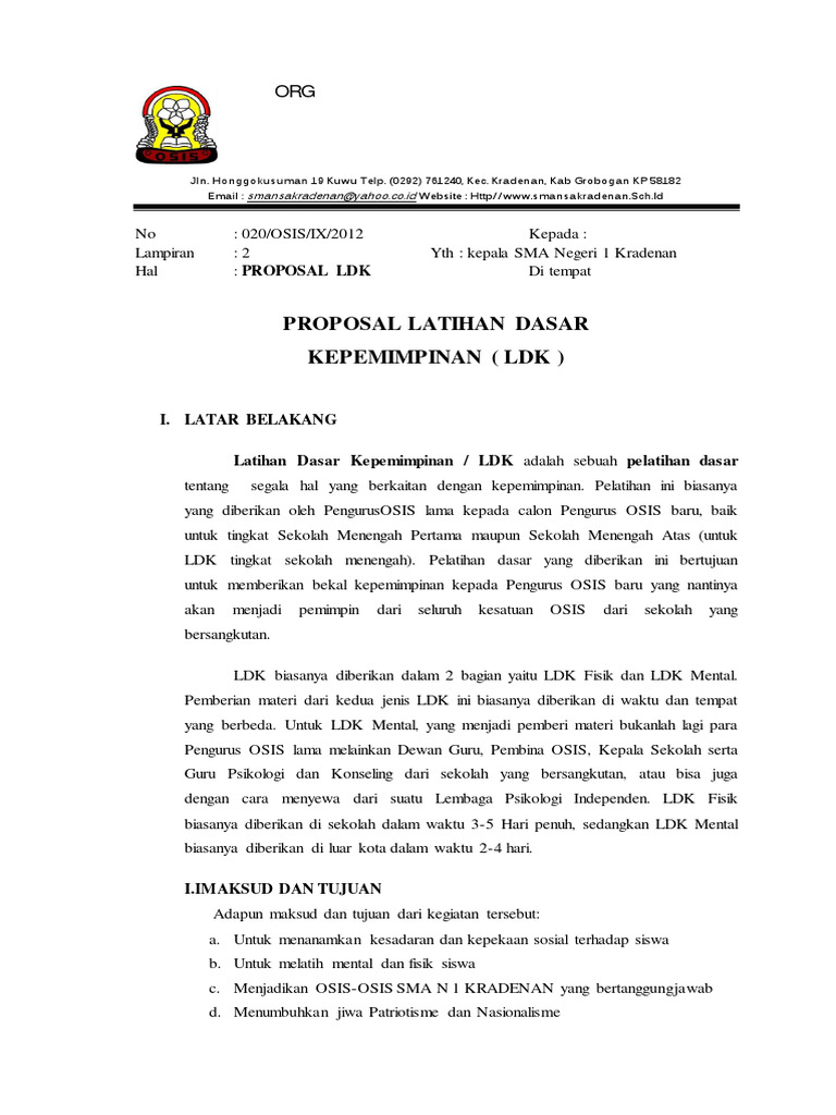 Proposal LDK SMA Negeri 1 Kradenan | PDF