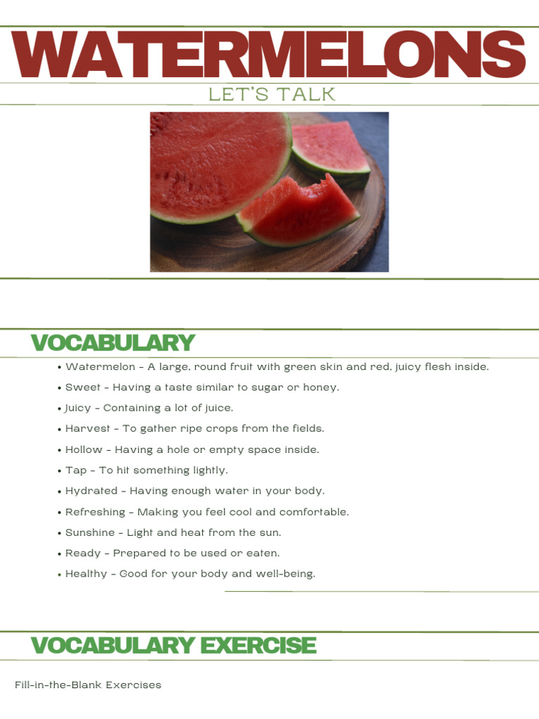 Watermelon Vocabulary and Facts Guide | PDF | Watermelon | Fruit