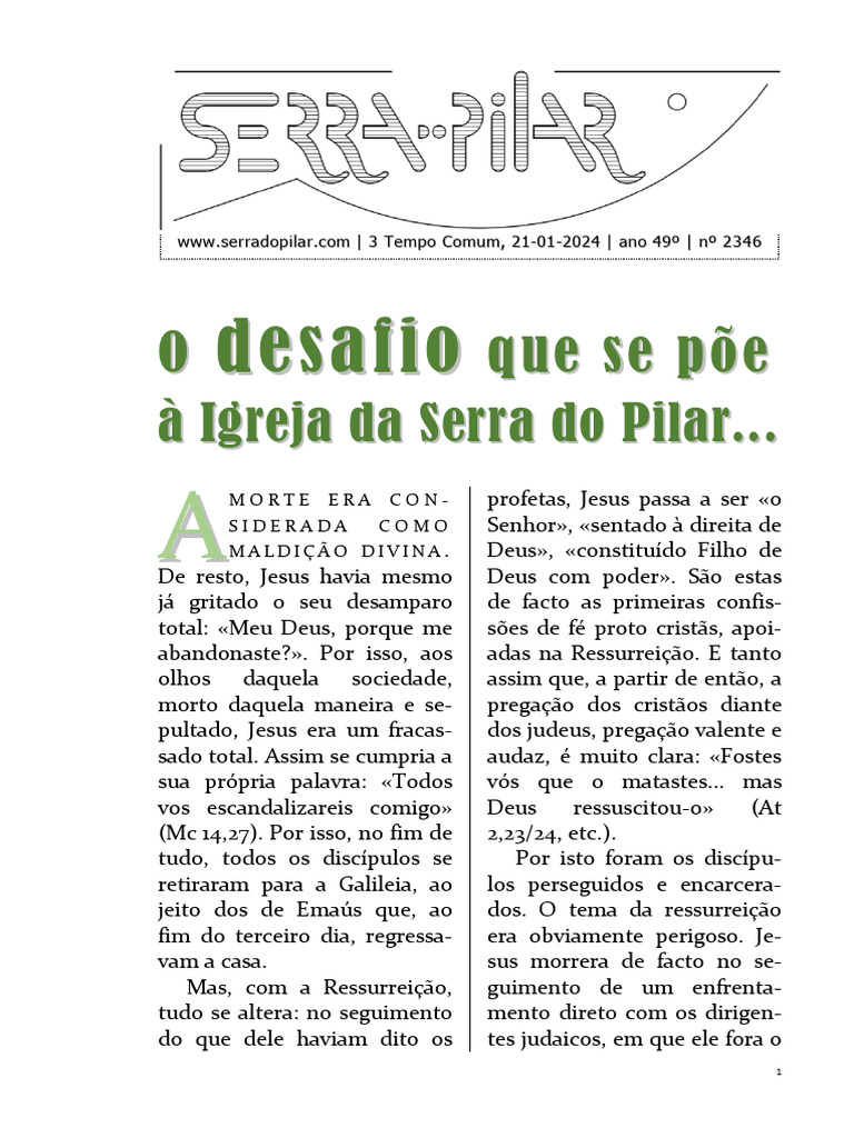 2346 O Desafio Que Se Põe À Igreja Da Serra Do Pilar... | PDF | Jesus ...