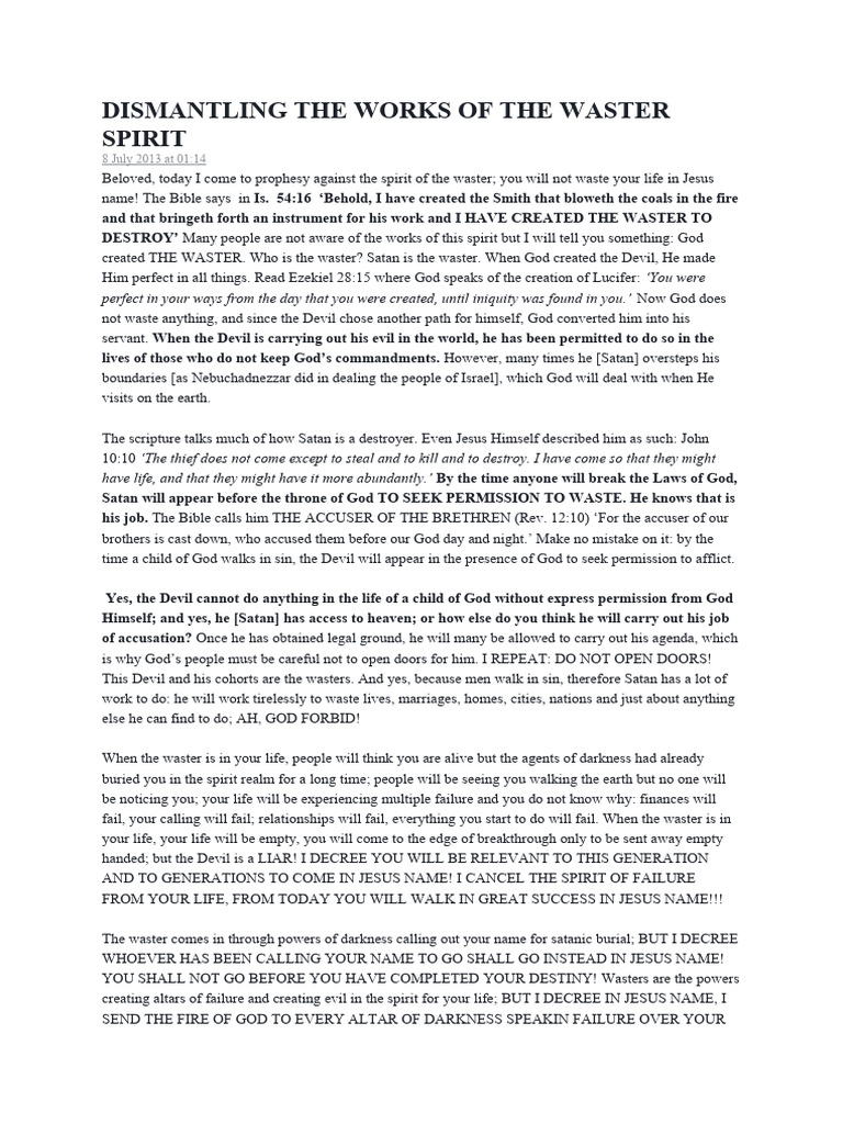 Dismantling The Works of The Waster Spirit | PDF | Satan | Jesus