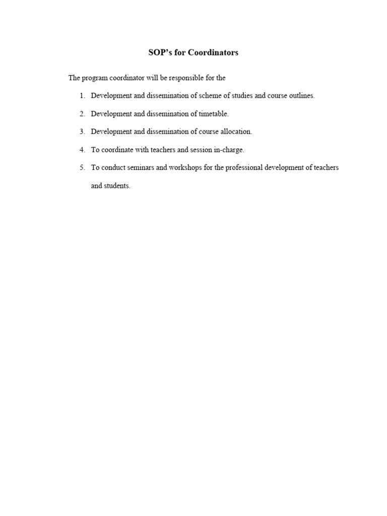 SOP For Program Coordinators and Session Incharge | PDF