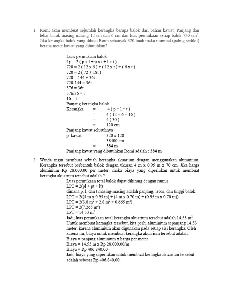 Romi akan membuat sejumlah kerangka berupa balok dari bahan kawat | PDF