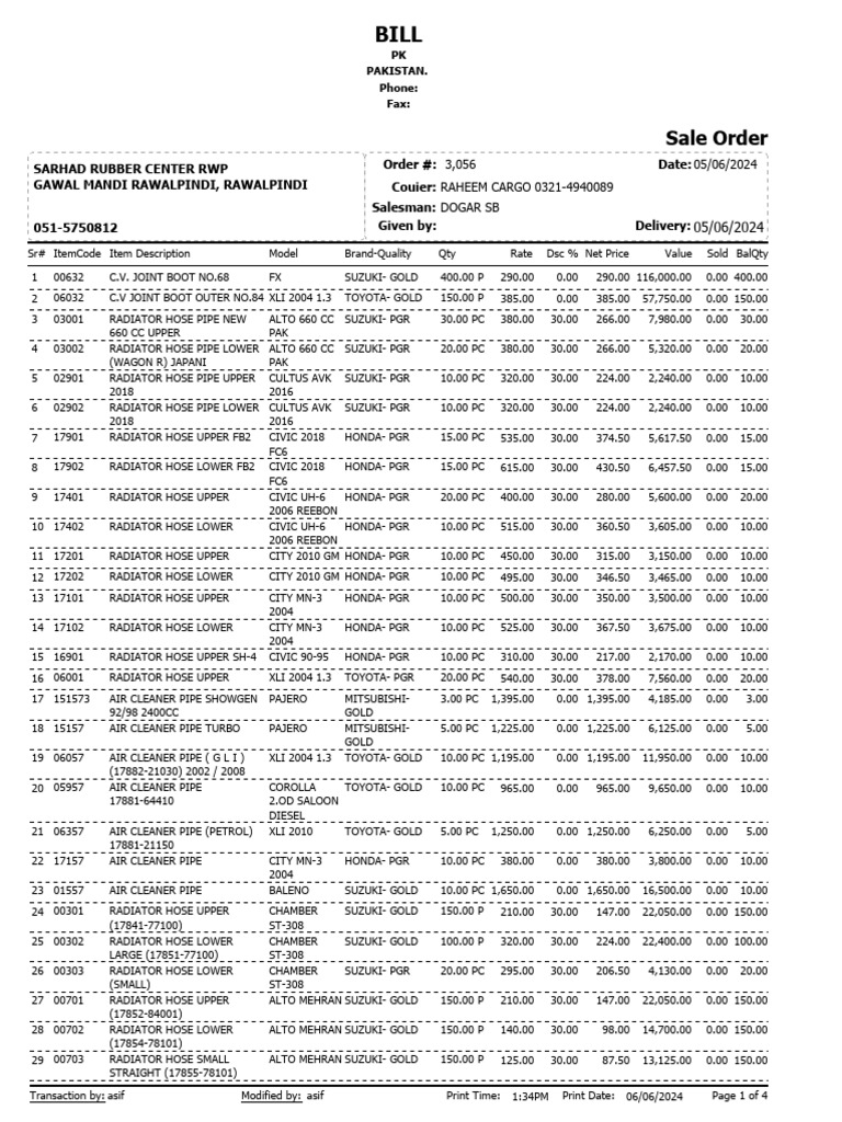 Auto Parts Invoice: Sarhad Rubber Center | PDF | Hatchbacks | Motor Vehicle