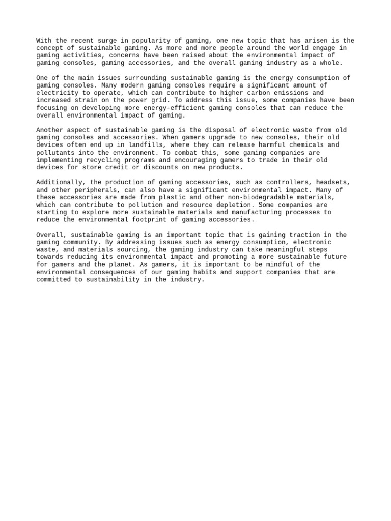 Sustainable Gaming: Environmental Impact | PDF | Games & Activities ...