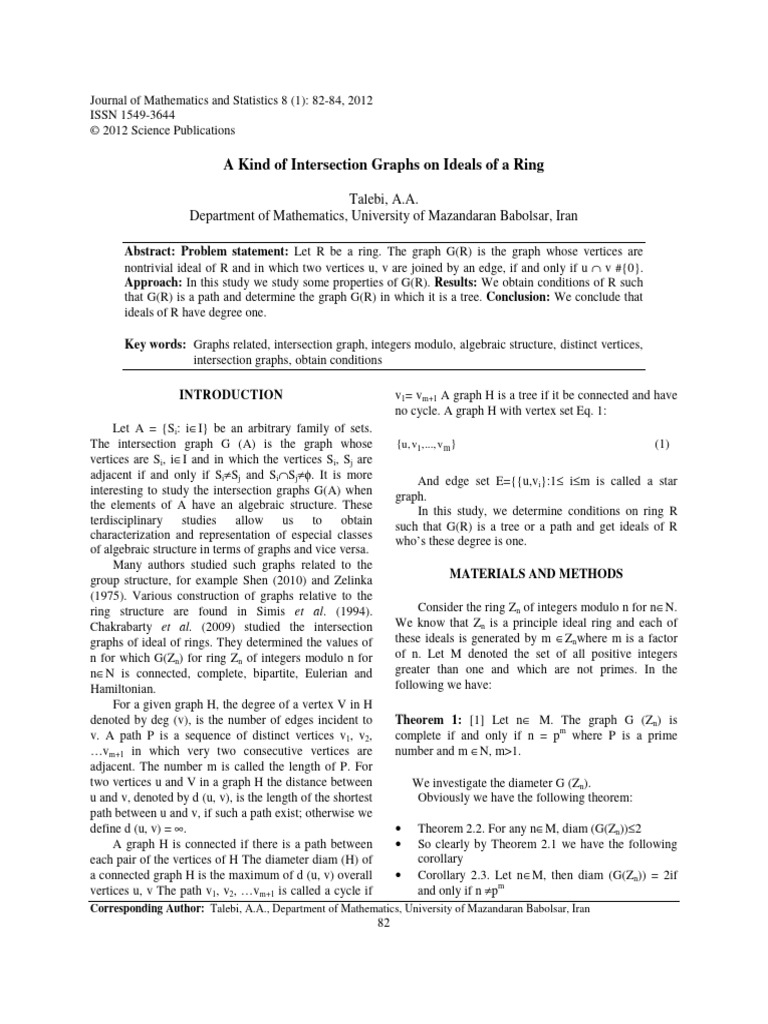 A Kind of Intersection Graphs On Ideals of A Ring | PDF | Vertex (Graph ...