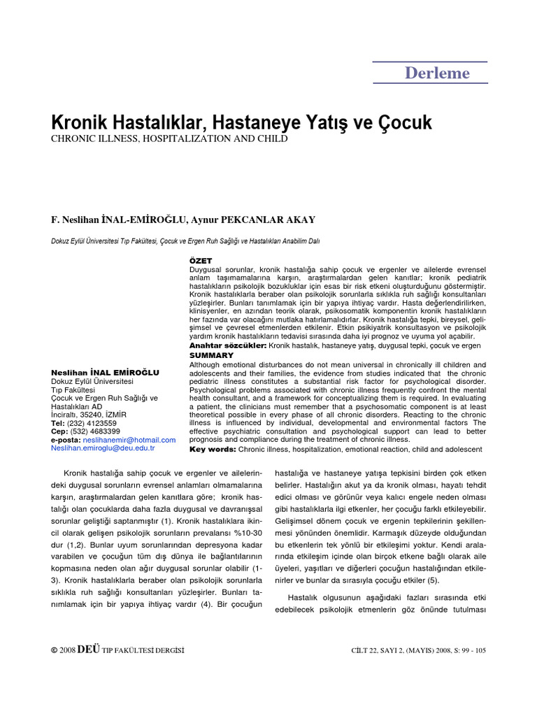 Kronik Hastal - Klar, Hastaneye Yat - Ve - Ocuk (#63433) - 53457 | PDF