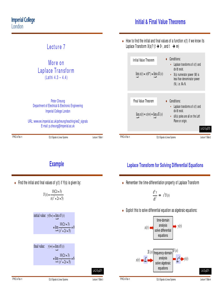Lecture 7 - More On Laplace Transform | PDF | System Of Linear ... Lecture 7 - More On Laplace Transform | PDF | System Of Linear ...