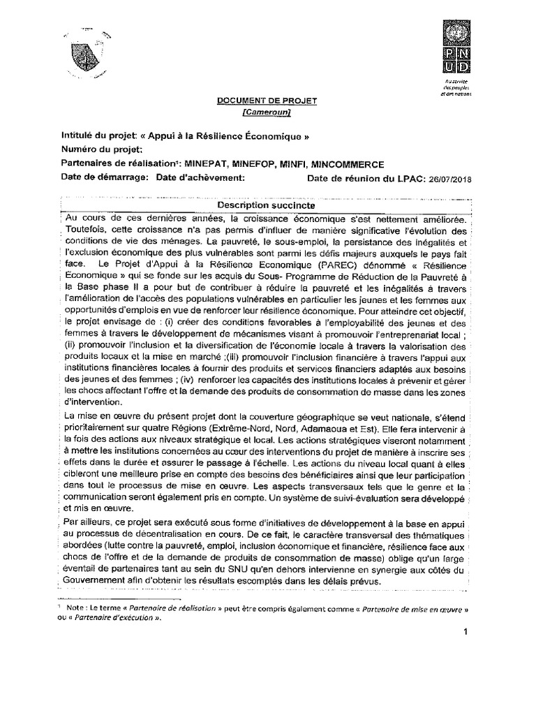 PRODOC RESILIENCE ECONOMIQUE Signé | PDF