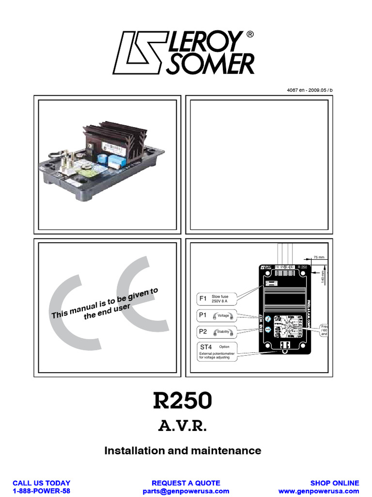 Manual Leroy Somer Avr r250 | PDF | Power Supply | Voltage