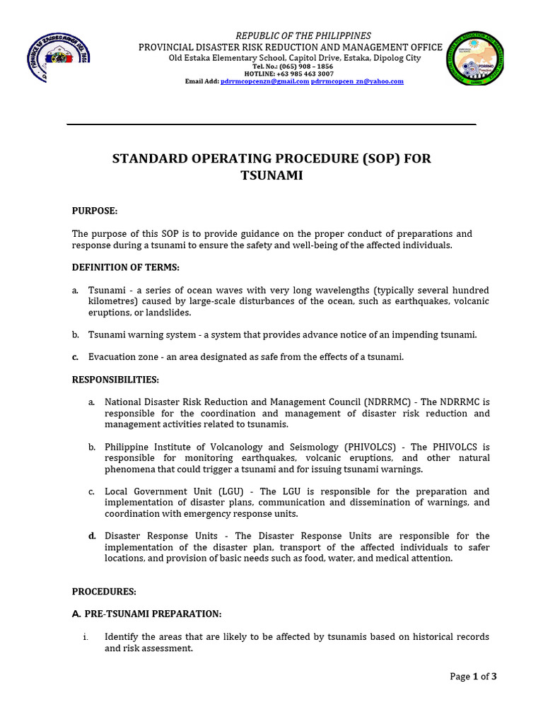 Sop For Tsunami | PDF | Tsunami | Emergency Management