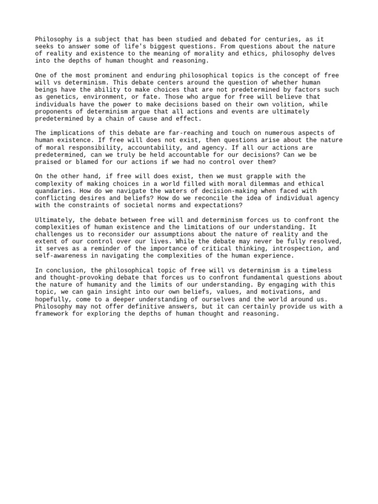 Philosophy | PDF | Free Will | Determinism