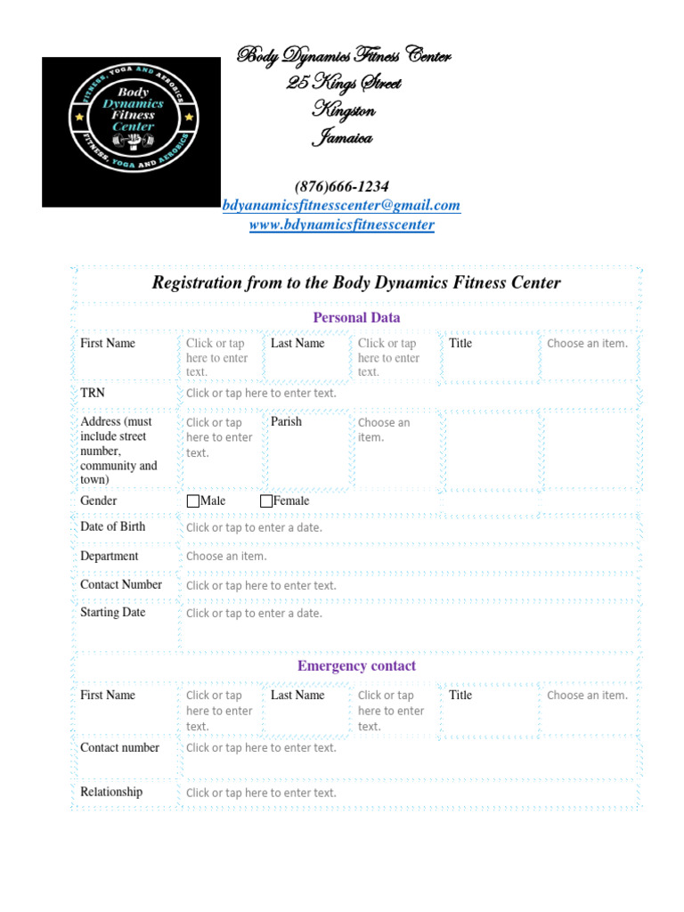 Body Dynamics Fitness Registration Form | PDF