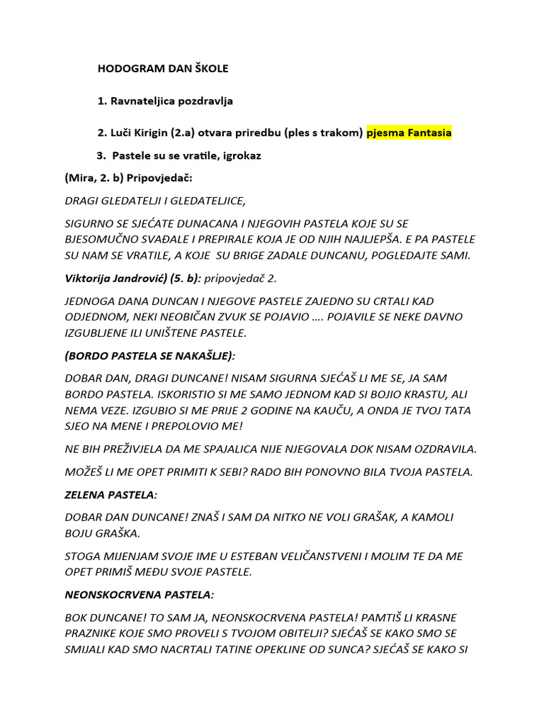 Igrokaz Dan Škole Pastele | PDF