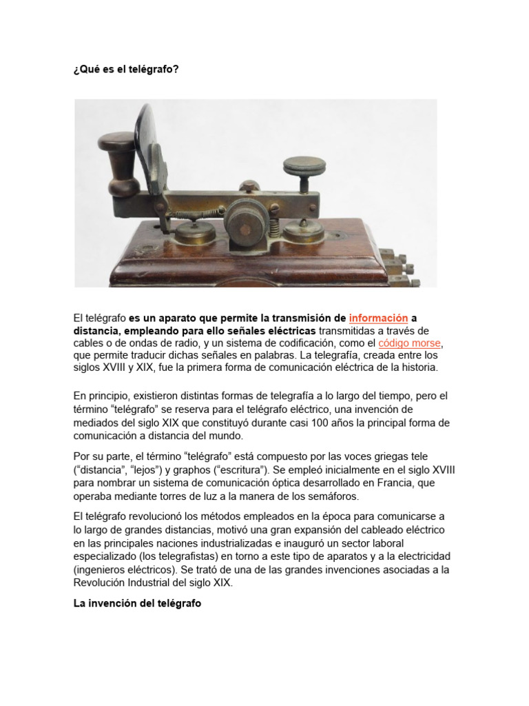 Qué Es El Telégrafo | PDF | Telegrafía | Telecomunicaciones