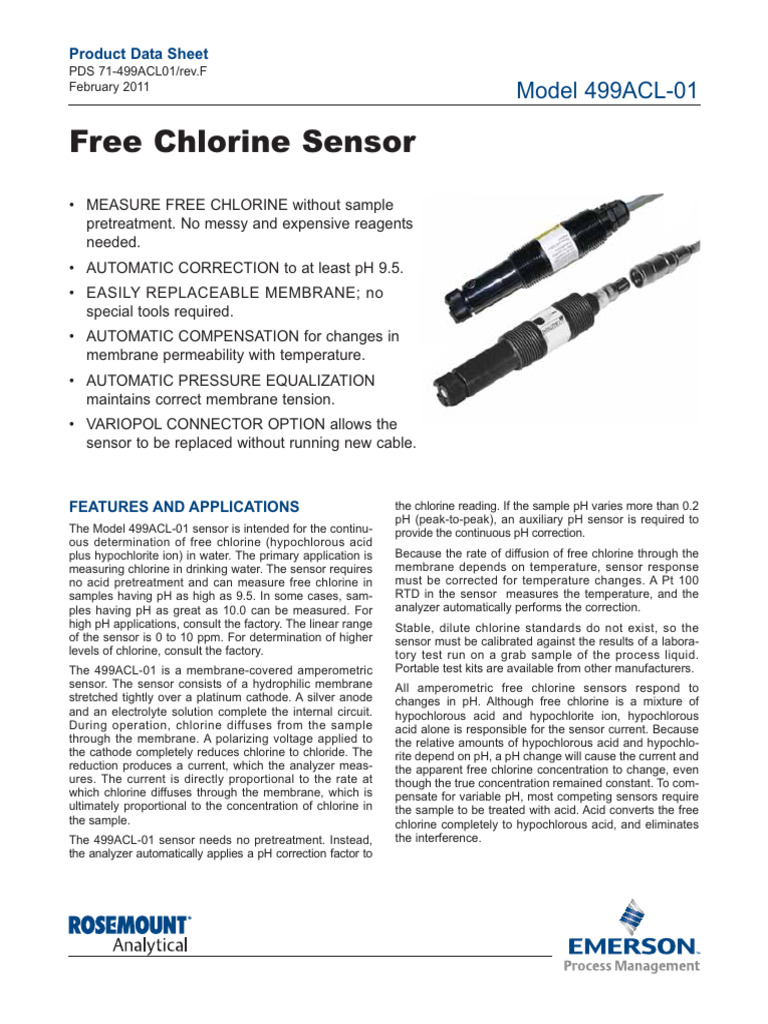 Free Chlorine Sensor Model 499ACL-01 | PDF | Ph | Chlorine