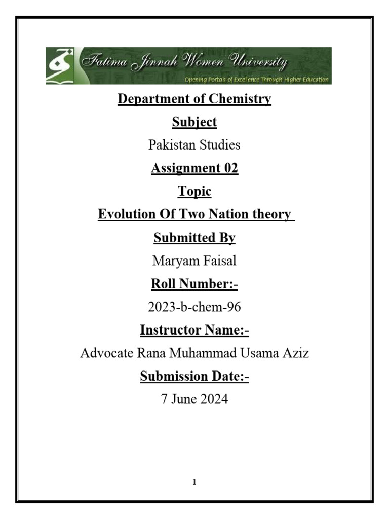Evolution of Two Nation Theory in Pakistan | PDF | Two Nation Theory ...