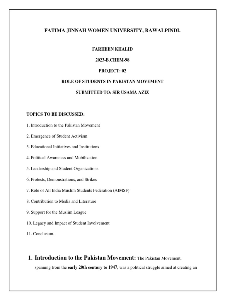 Role of Students by Fk. | PDF | Pakistan Movement | Pakistan