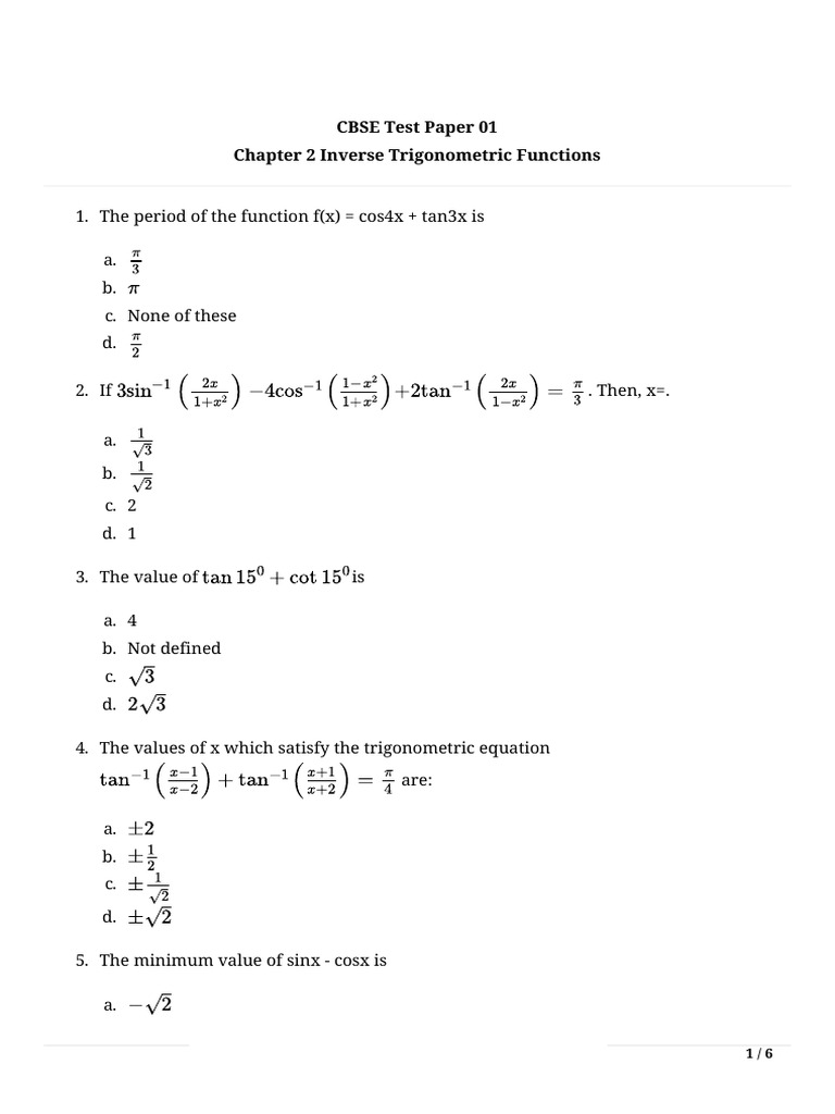 Class 12 Inverse Trigonometry Functions Pdf Teaching Methods 7925