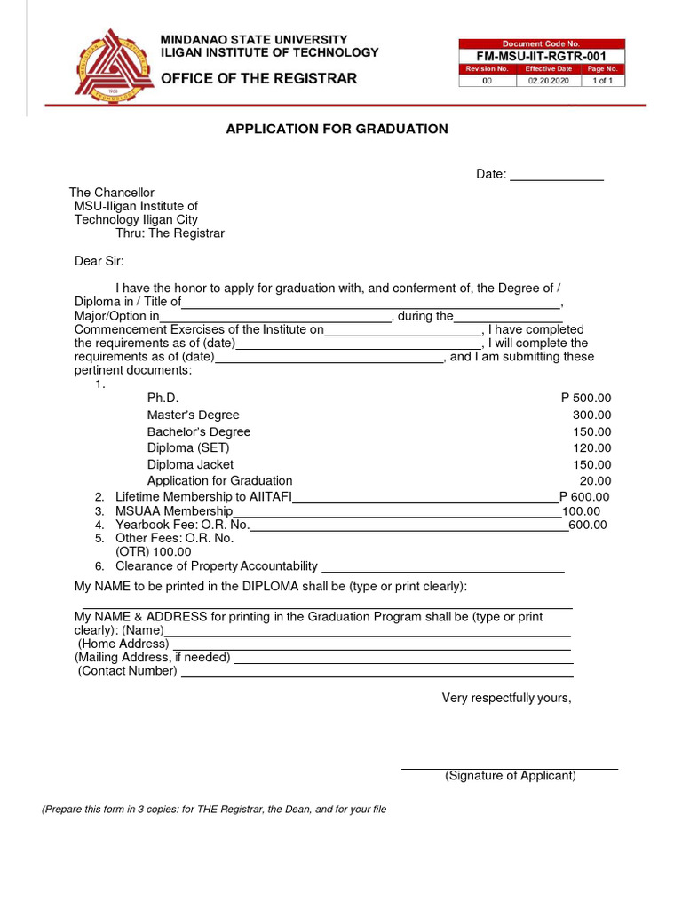 Graduation Application Form Template | PDF
