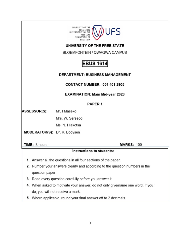 EBUS1614 Main Exam 2023 | PDF | Entrepreneurship | Product (Business)