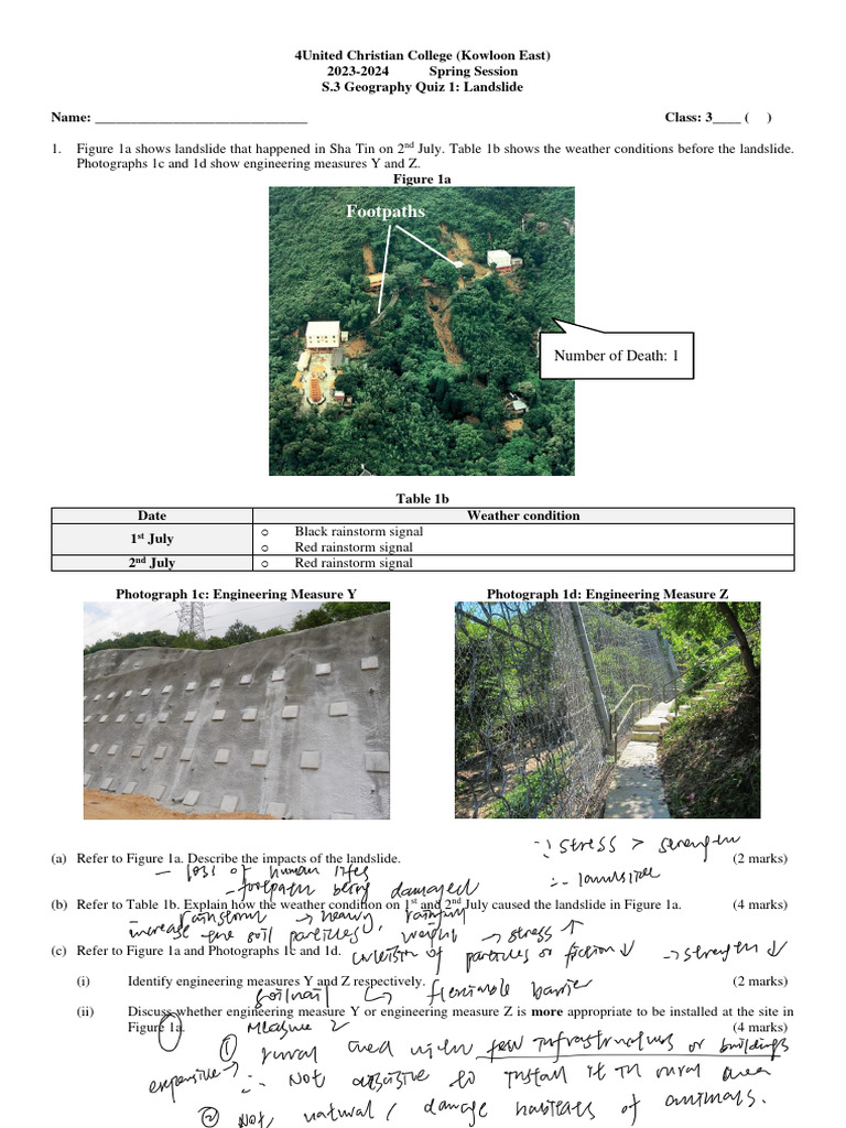 Quiz 1 - SS | PDF | Landslide | Physical Geography