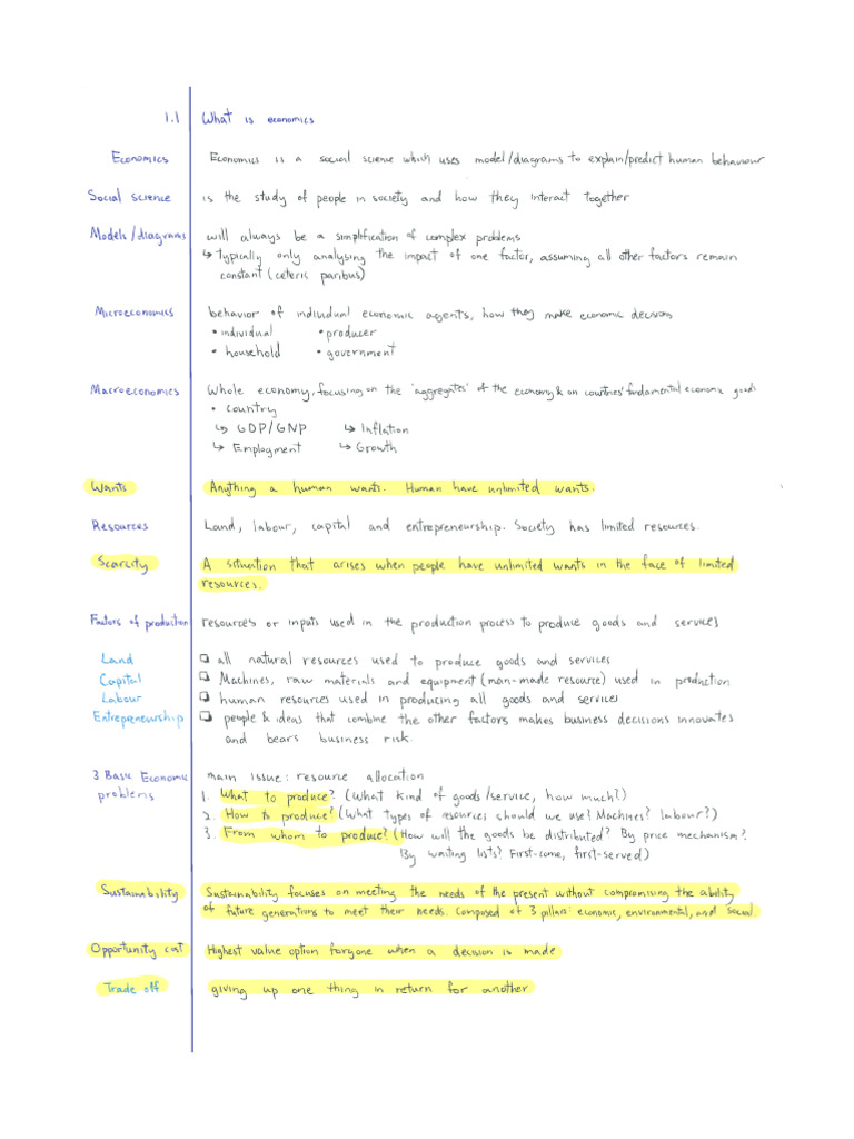 IB Econ Summary Topic 1 - Introduction To Economics | PDF | Economics ...