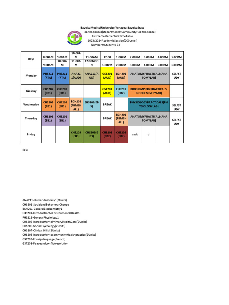 200L Time Table 2023.2024 | PDF