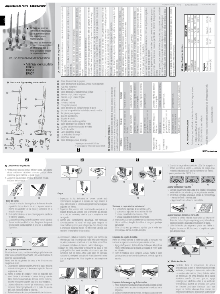 Manual de aspiradora electrolux | PDF | Aspiradora | Enchufes y tomas de corriente alterna