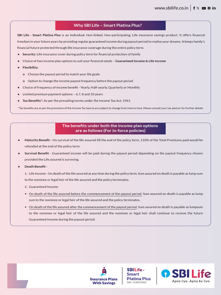 SBILife-Smart Platina Plus SinglePager V03 | PDF | Insurance | Life ...