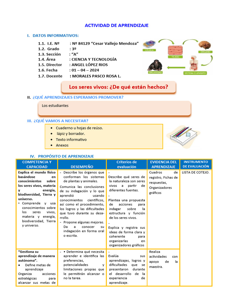 D2 A3 SESION CT. Los Seres Vivos ¿de Qué Están Hechos | Descargar ...