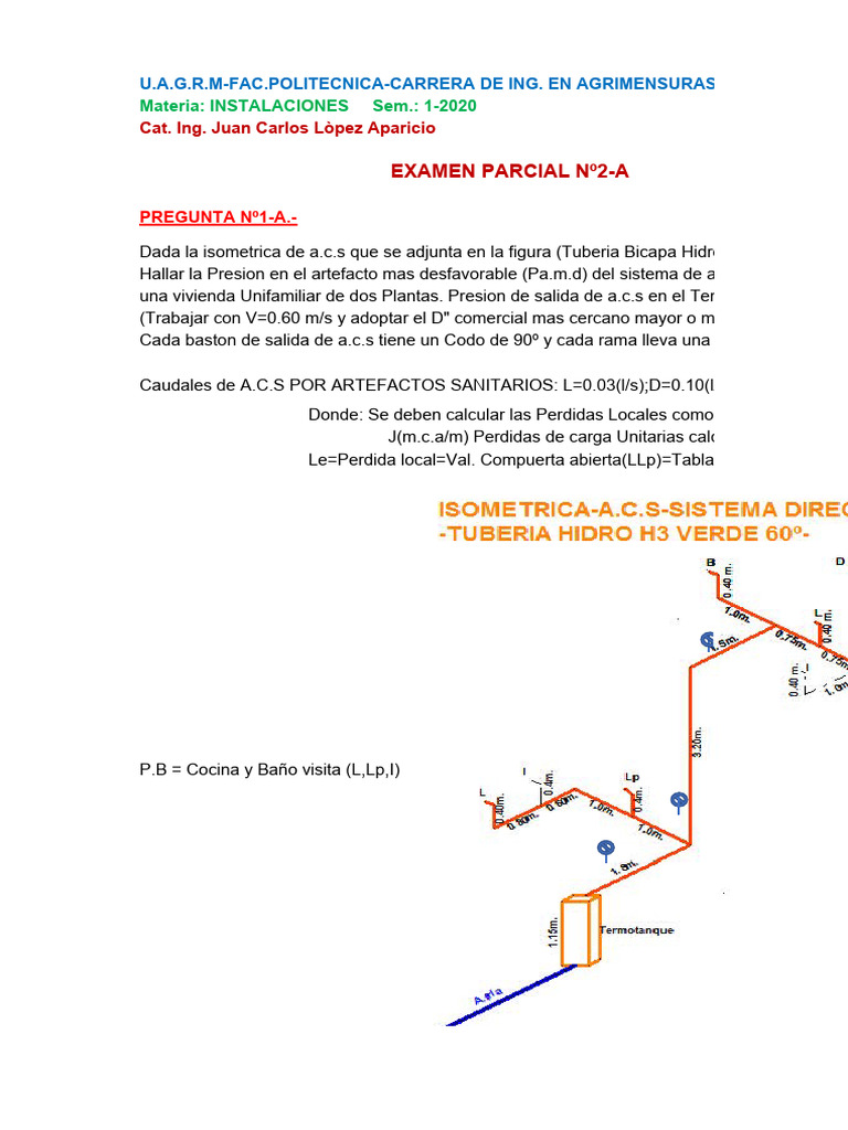 Examen No2-A Instalaciones Sem. 1-2020 - P | PDF | Hidrología | Ingeniería de Edificación