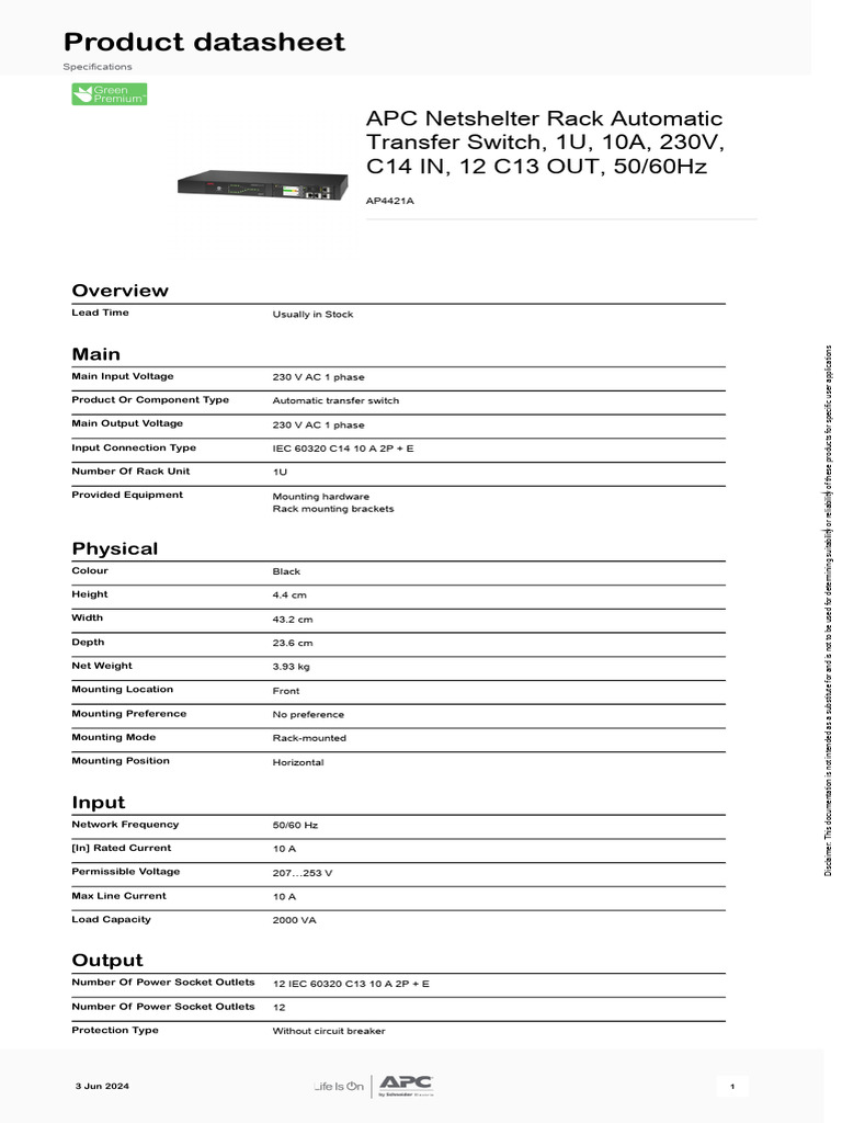 APC Rackmount Transfer Switches AP4421A | PDF | Electrical Engineering ...