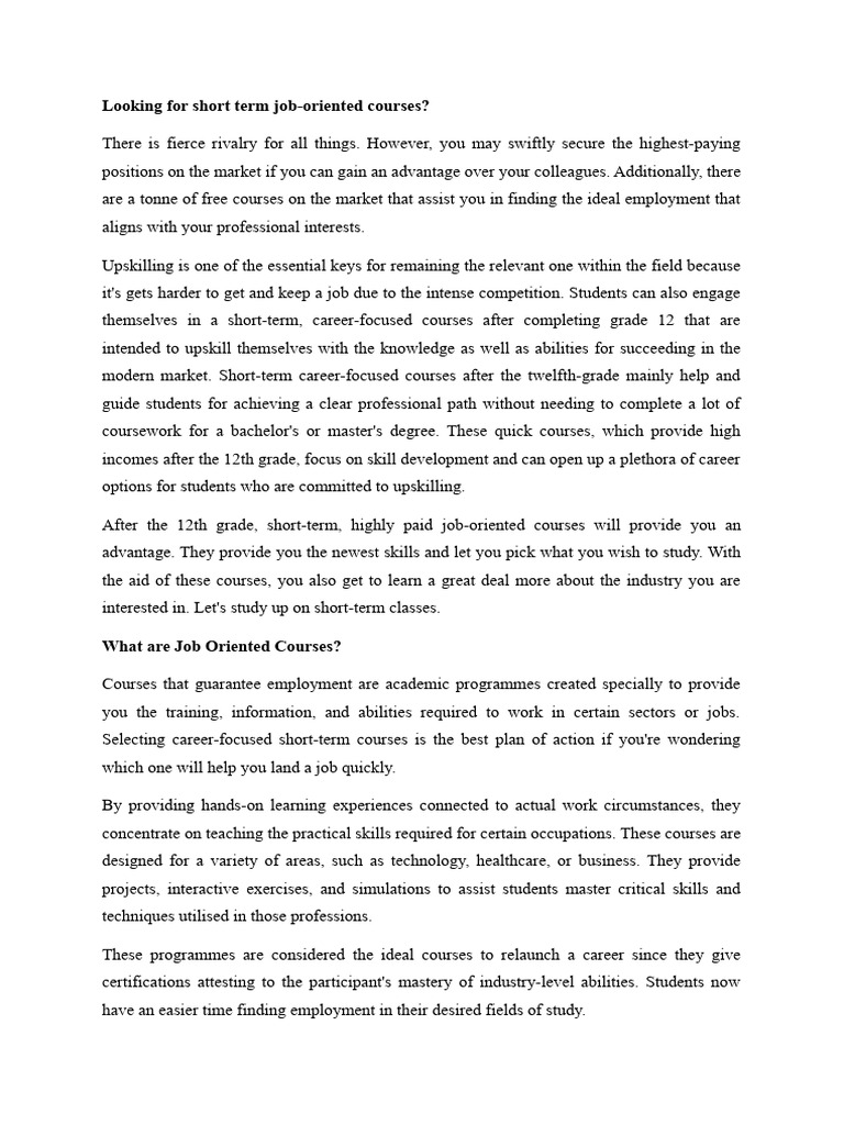 Short-Term Career Courses for Students | PDF | Teachers | Experience