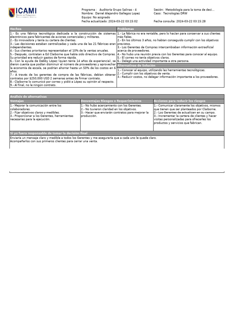 Tecnologas - DRW - Análisis Del Caso | PDF