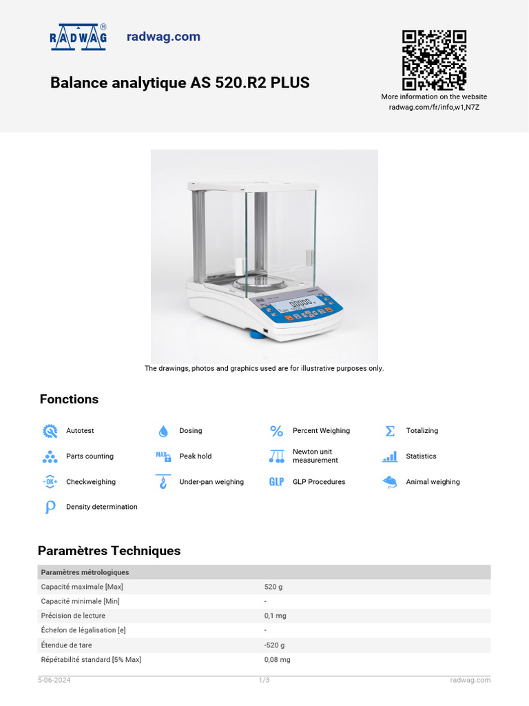 RADWAG - Data - Sheet - Balance Analytique As 520 r2 Plus 1 | PDF ...