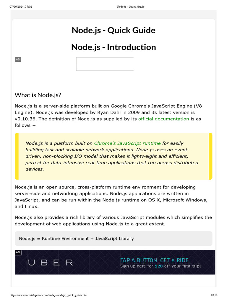 Node - Js - Quick Guide | PDF | Computing | Software Engineering Node - Js - Quick Guide | PDF | Computing | Software Engineering