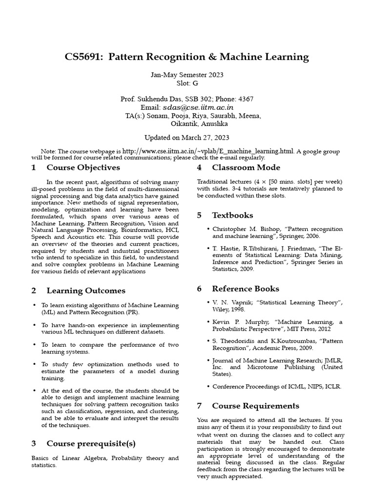 Prml Handout Pdf Machine Learning Statistical Classification