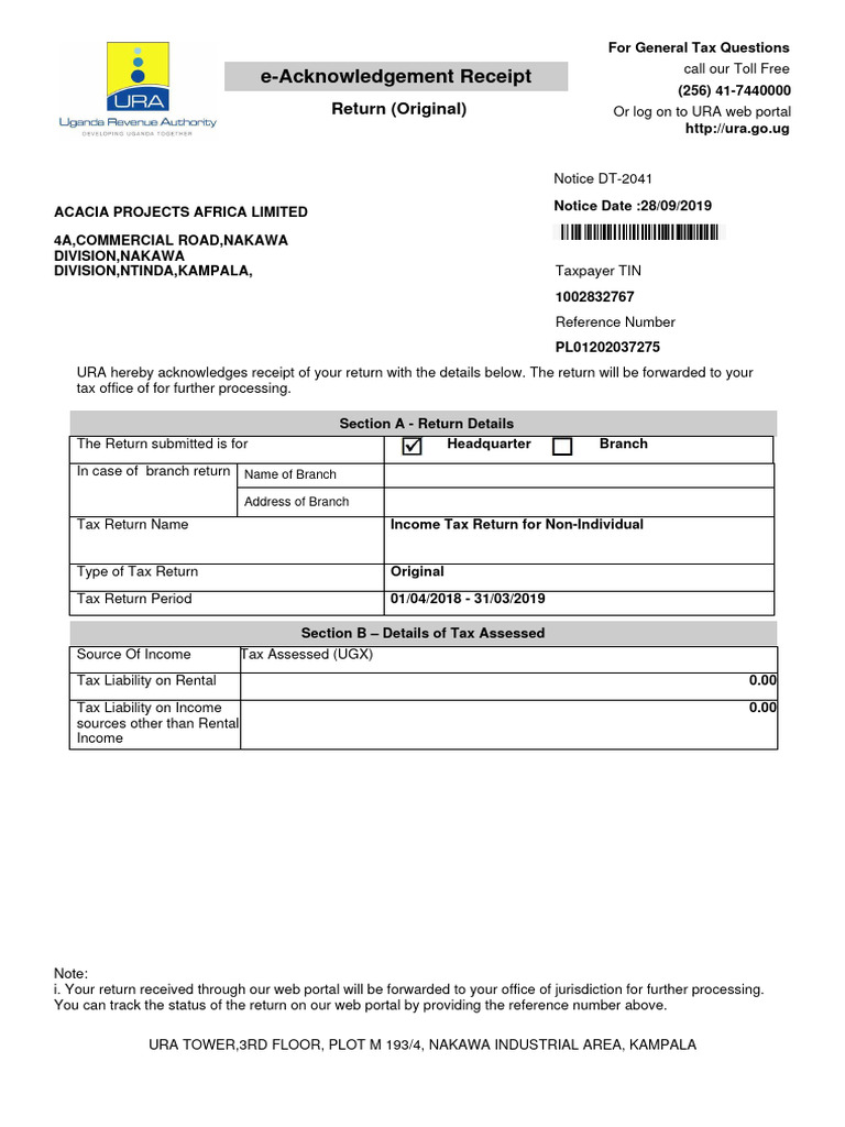 E-Acknowledgement Receipt: Return (Original) | PDF | Taxes | United ...