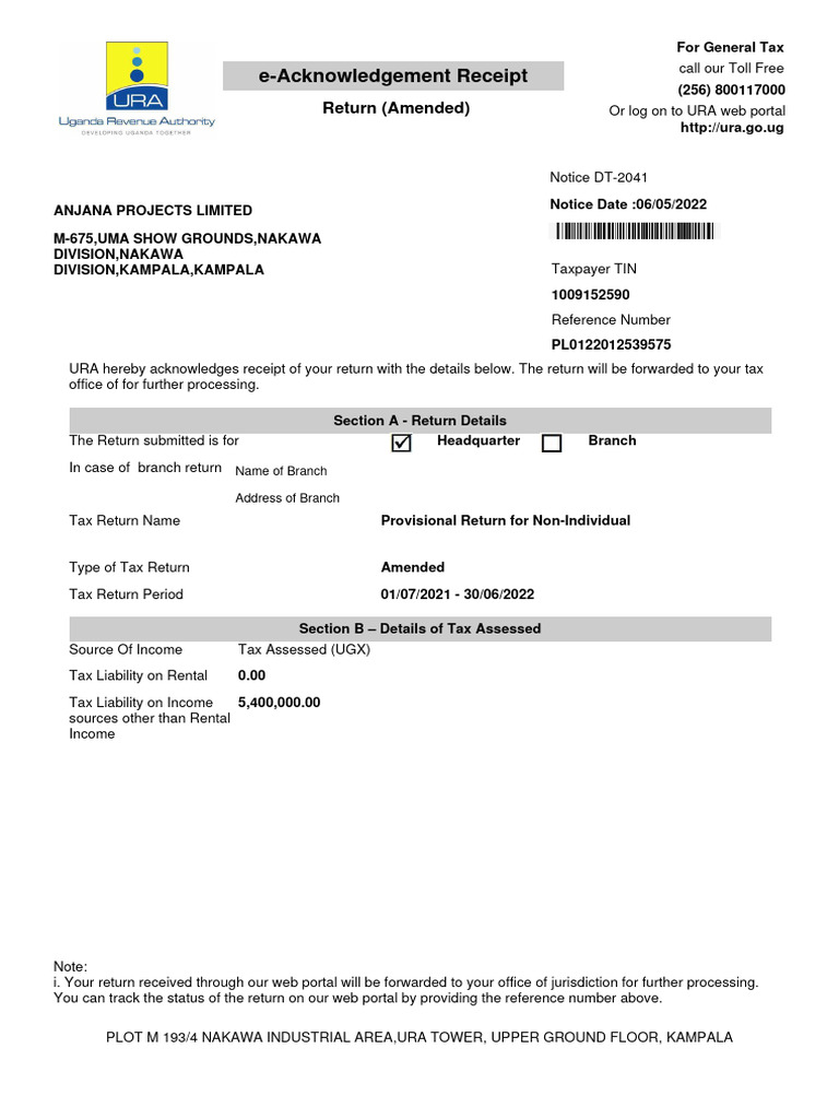 E-Acknowledgement Receipt: Return (Amended) | PDF | Taxes | Government ...