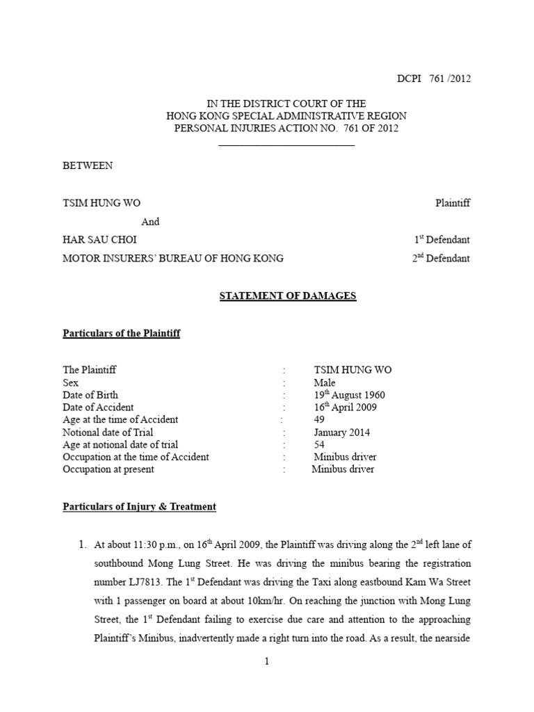 Statement of Damages | PDF | Damages | Common Law