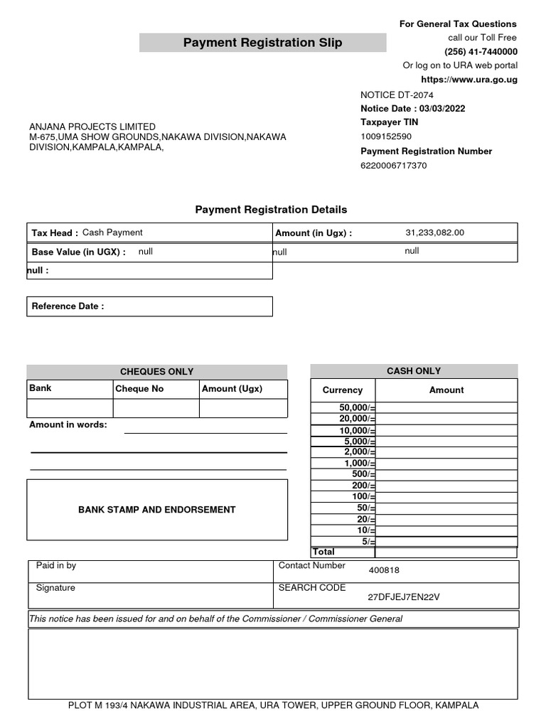 Payment Registration Slip | PDF | Payments | Cheque