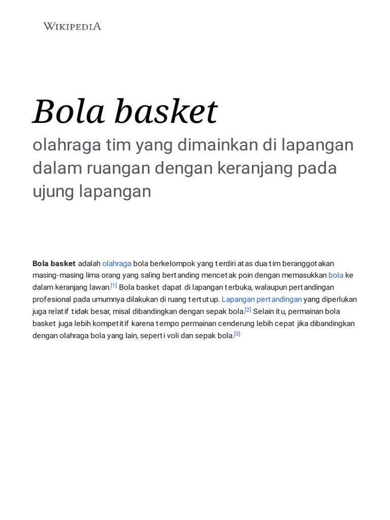Bola Basket - Wikipedia Bahasa Indonesia, Ensiklopedia Bebas | PDF