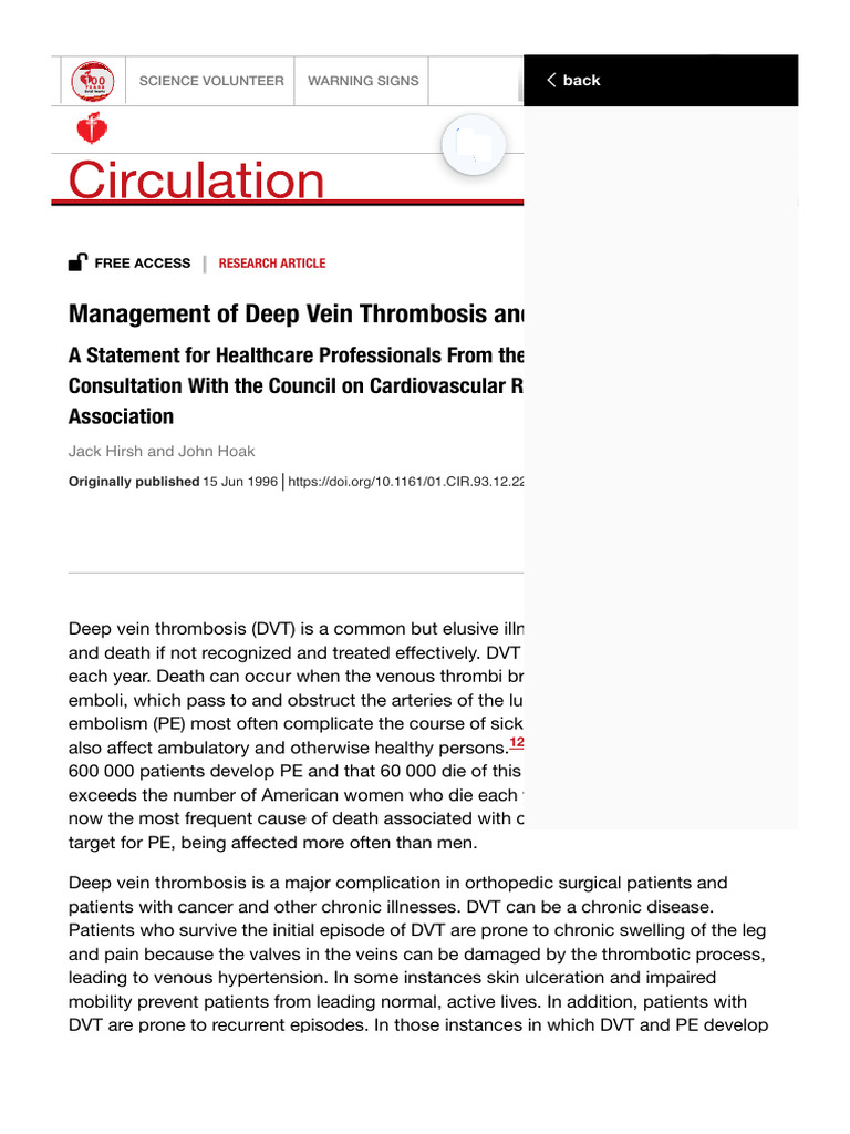 Management of Deep Vein Thrombosis and Pulmonary Embolism - Circulation ...